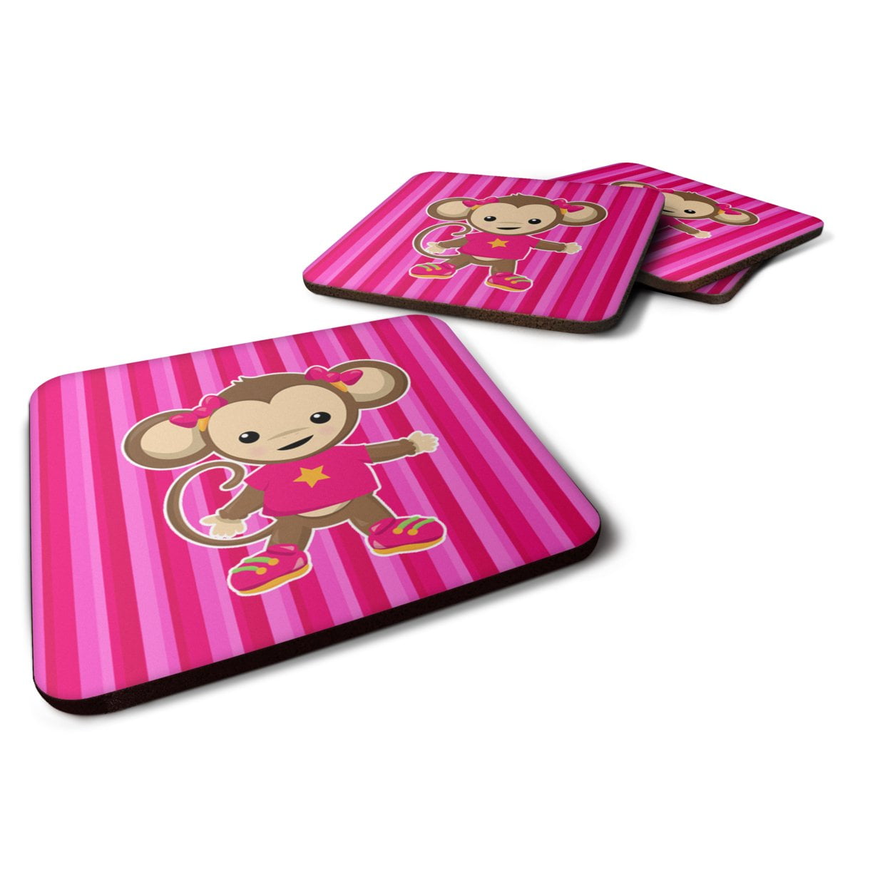 Monkey on Pink Stripes Foam Coaster Set of 4 - Walmart.com