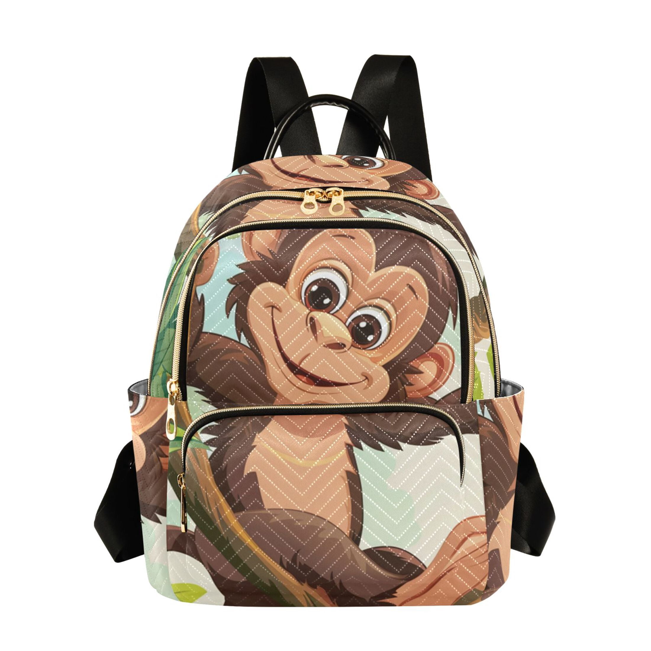 Monkey on The Branch Cartoon Quilted Backpack Fashion Daypack Commuter ...
