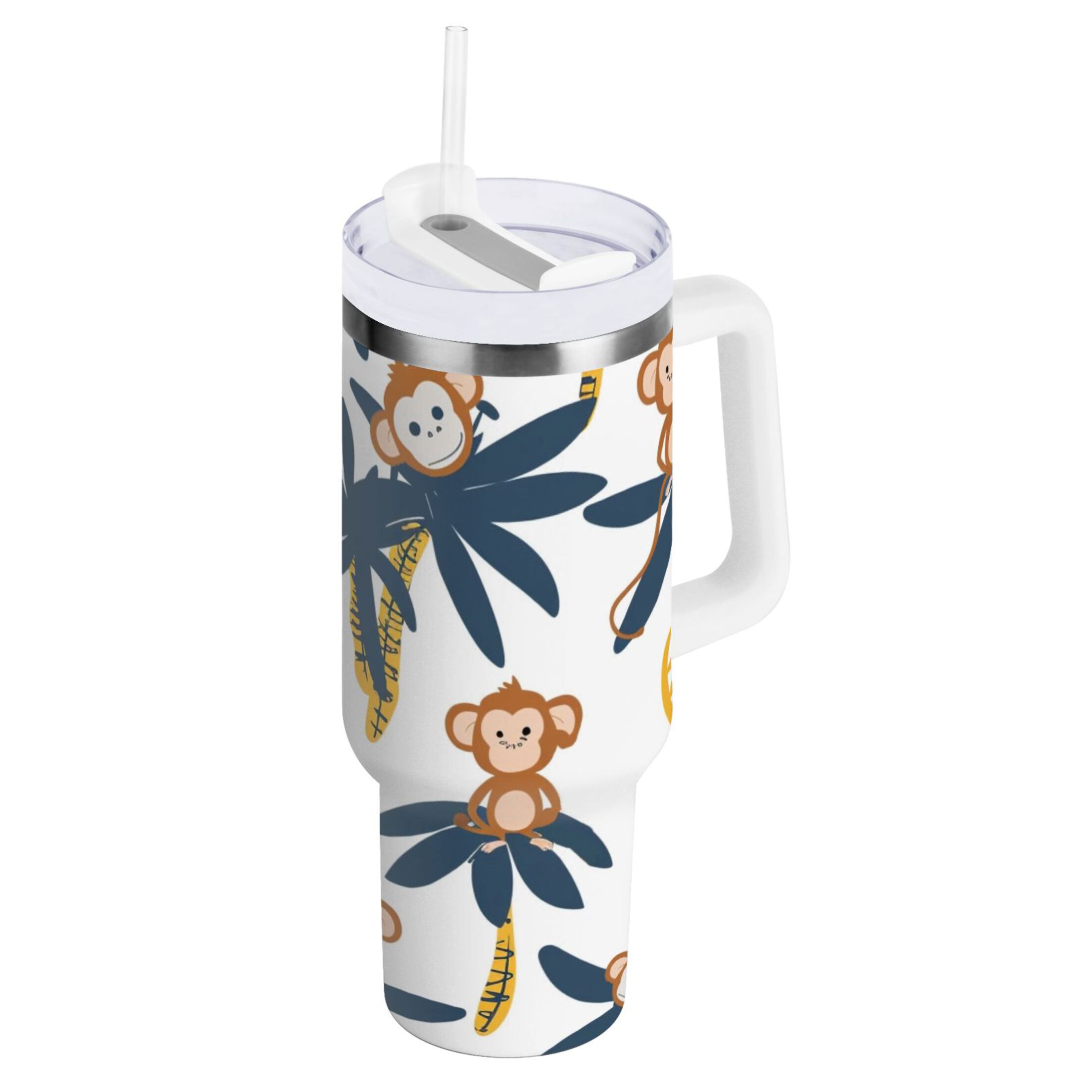 Monkey on Tree 40 oz Tumbler with Handle and Straw Lid Vacuum Insulated ...