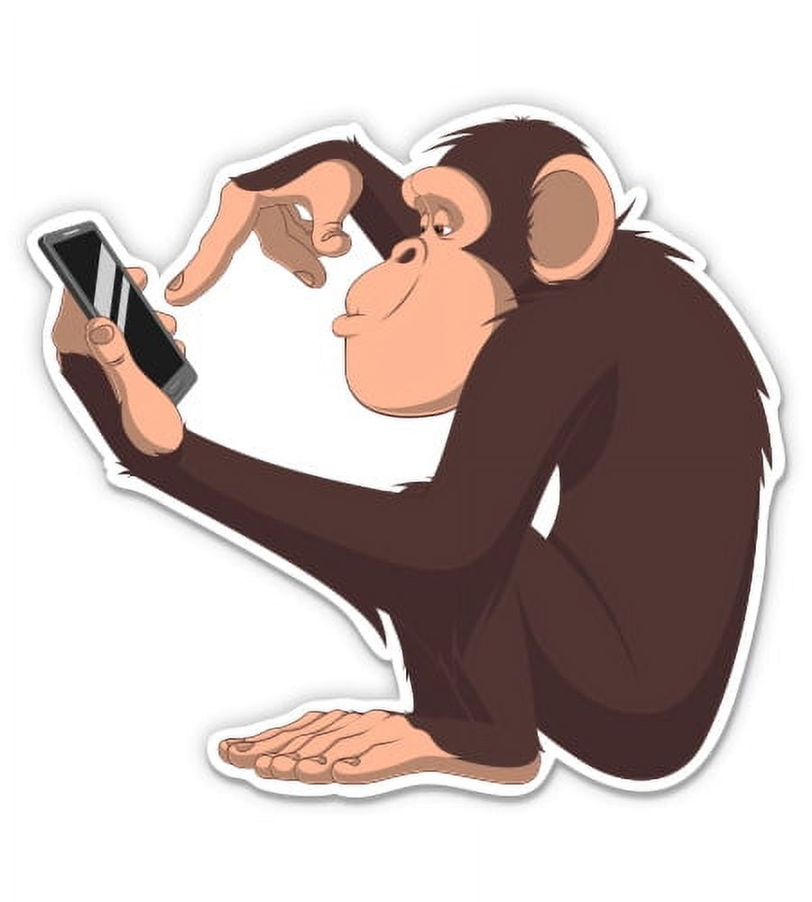 Monkey with Phone Funny - 3" Vinyl Sticker - For Car Laptop I-Pad Phone ...