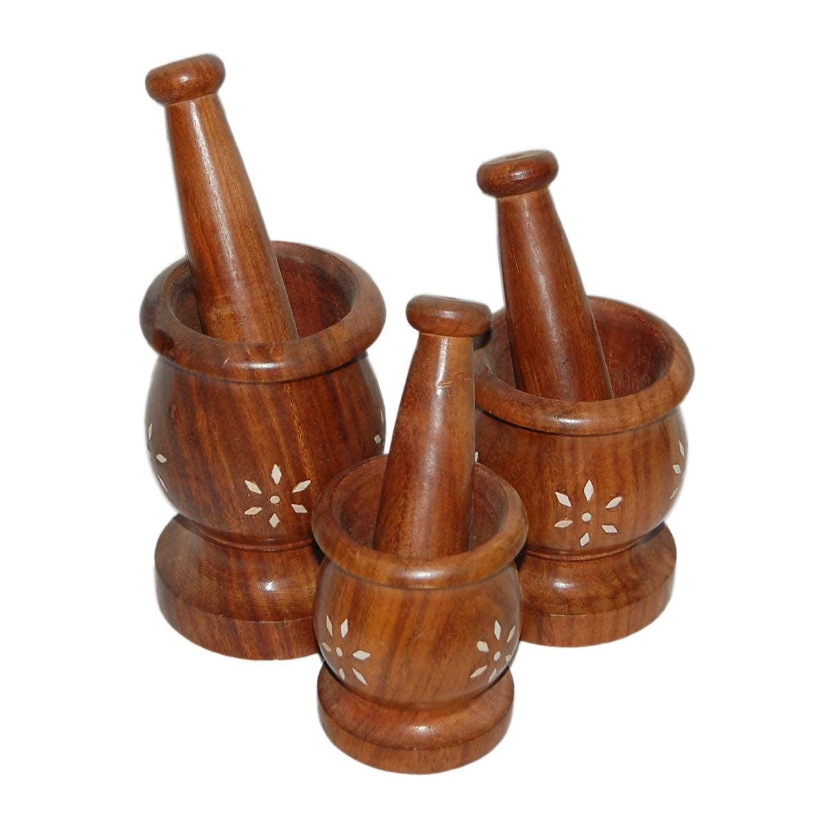 Monkeycrafts Wooden Mortar and Pestle Set Natural Wood Ohkali Imam ...