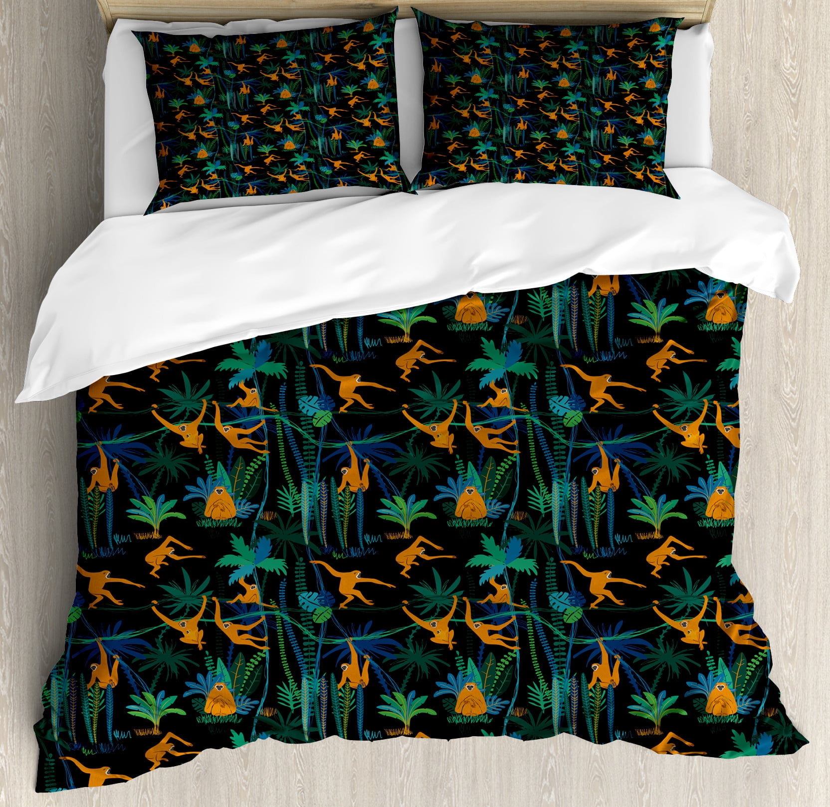 Monkeys Duvet Cover Set, Wildlife Composition of Animals in a Jungle ...