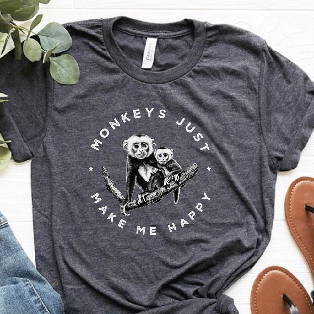 Monkeys T-Shirt, Monkeys Make Me Happy, Loves Monkeys Gift ,Wild Animal ...