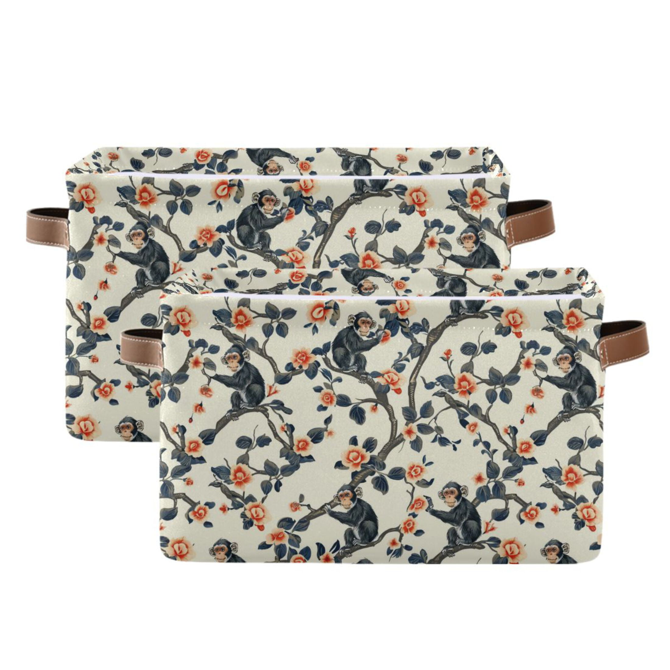 Monkeys on Branches with Flowers Storage Bins with Handle Fabric ...