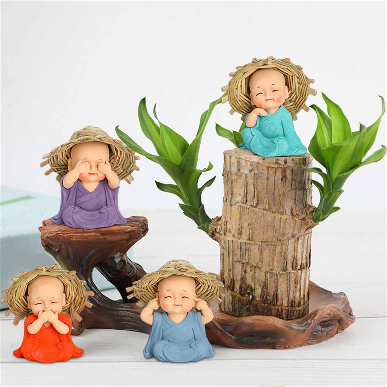 Monks Figurine, 4 Pcs Cute Little Monk Statue Resin Sculpture Crafts ...