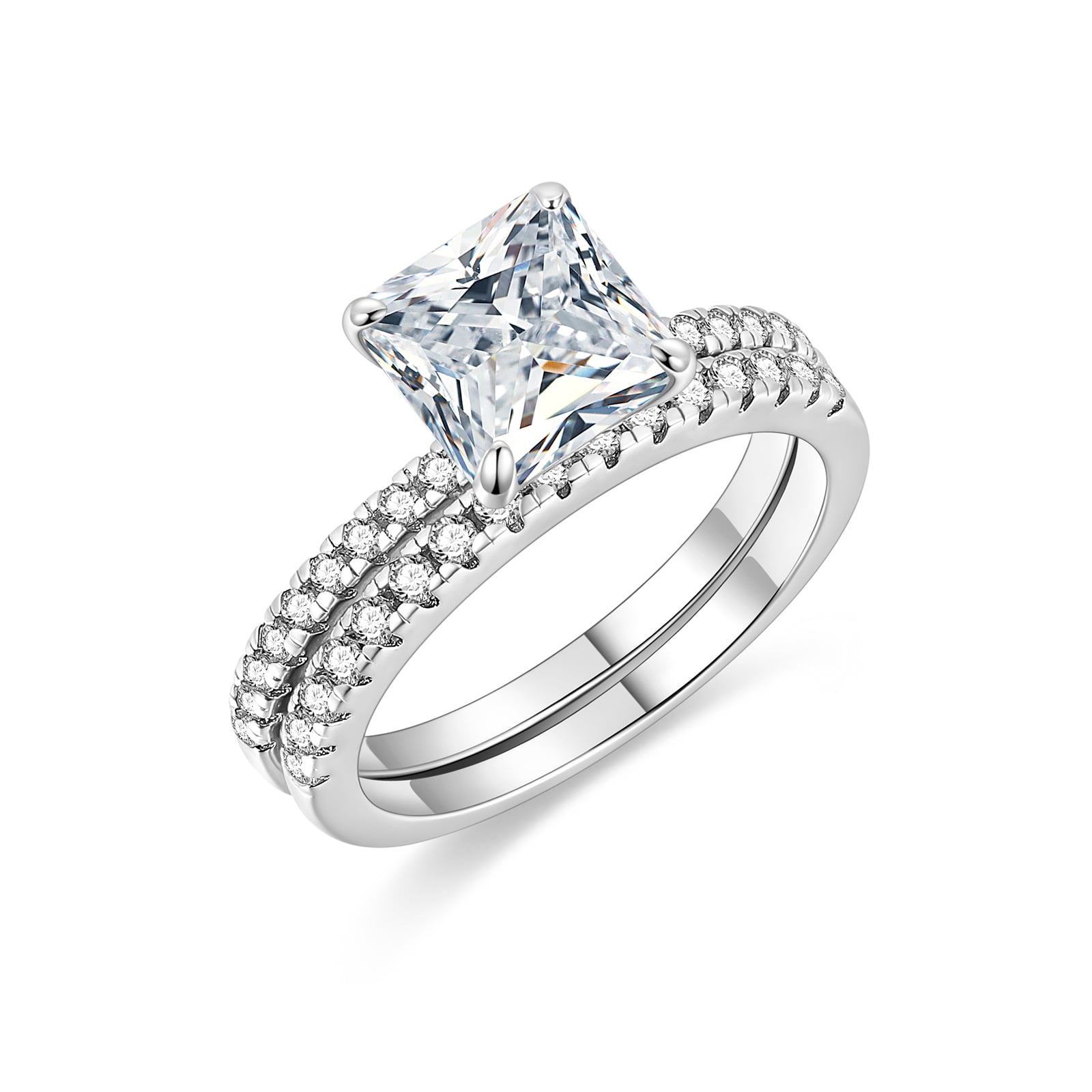 EAMTI 925 Sterling Silver Cubic Zirconia Two-in-One Bridal Rings Sets ...