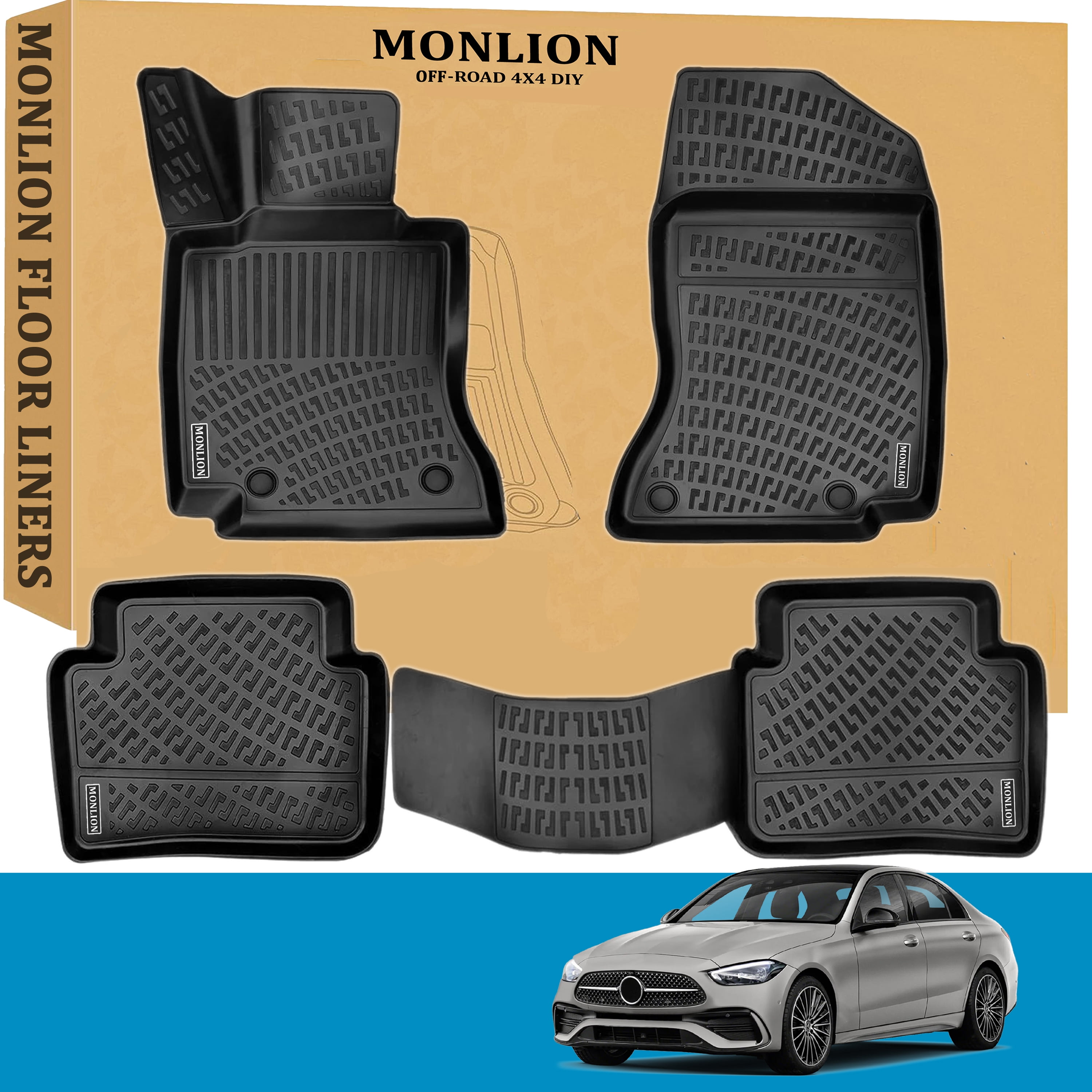 Monlion Floor Mats for Mercedes Benz C-Class 2022–2025, TPE, Black ...