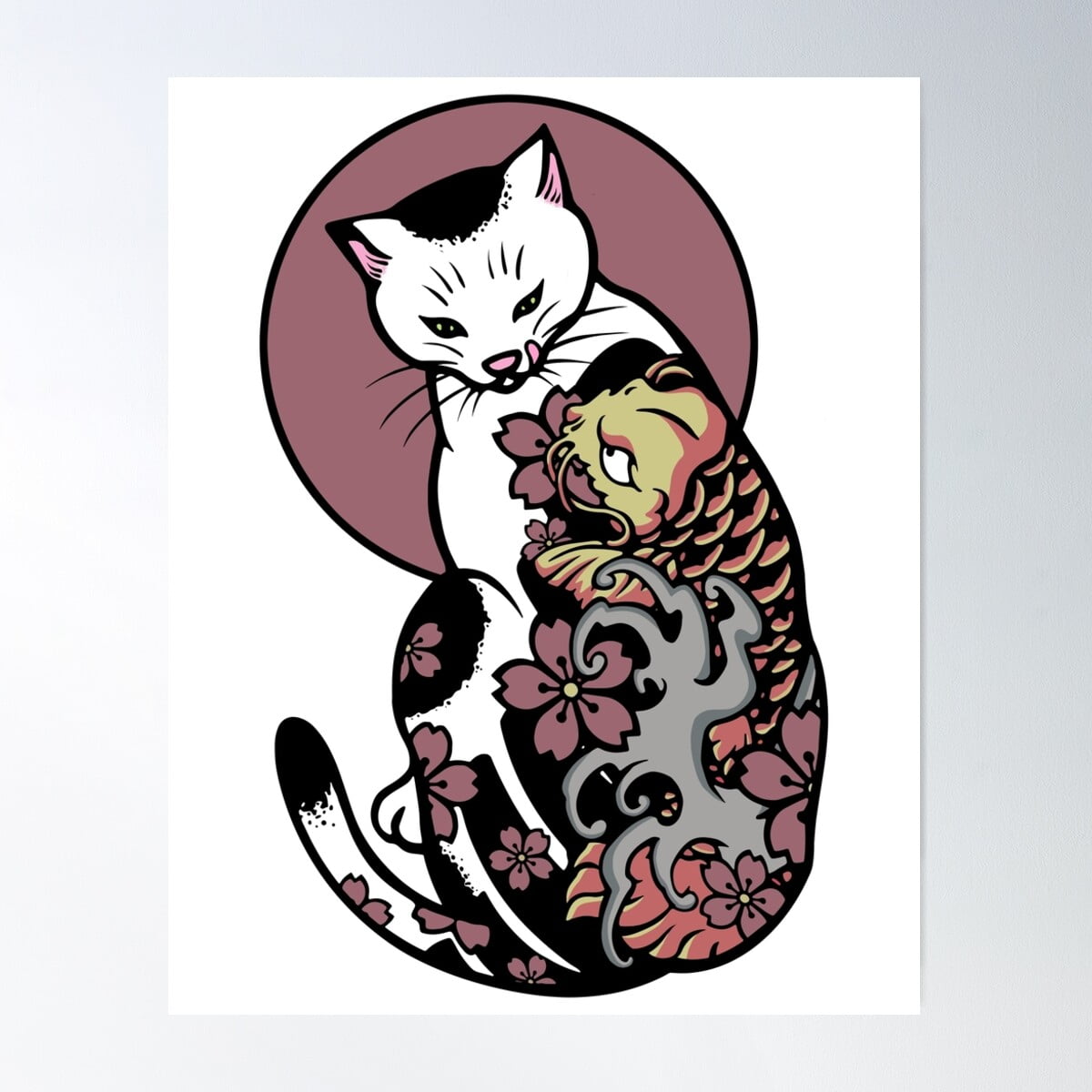 Monmon Cat - Cat With Japanese Tattoo -Koï Fish Poster Wall Art, Modern ...