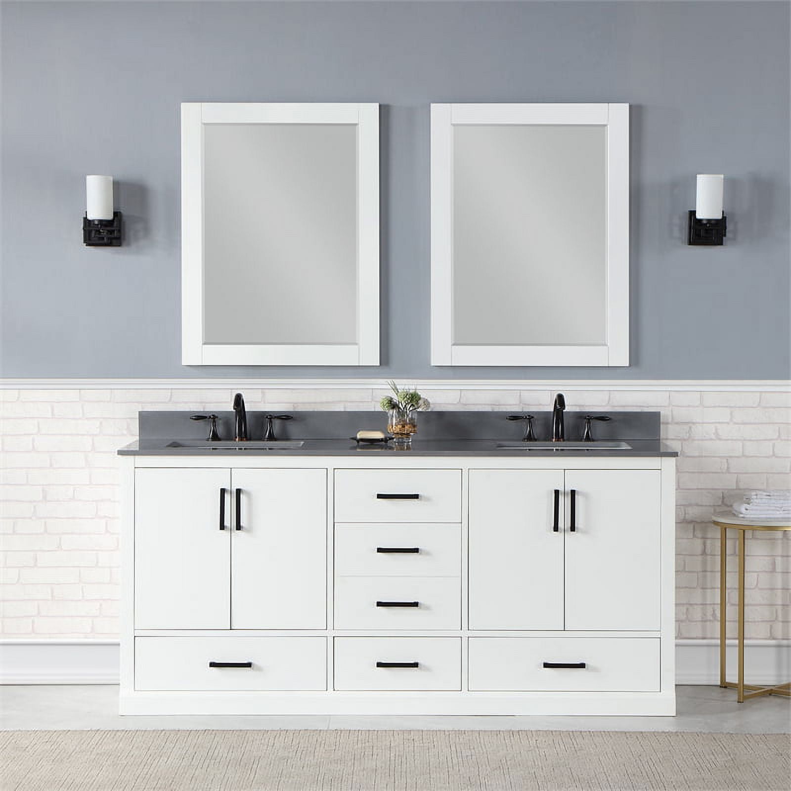 Monna 72" Double Bathroom Vanity Set in White with Concrete Grey ...