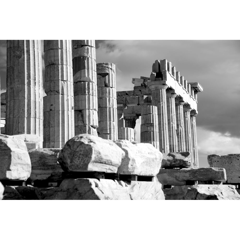 Mono piles of stones before ruined Parthenon; Athens Attica Greece ...