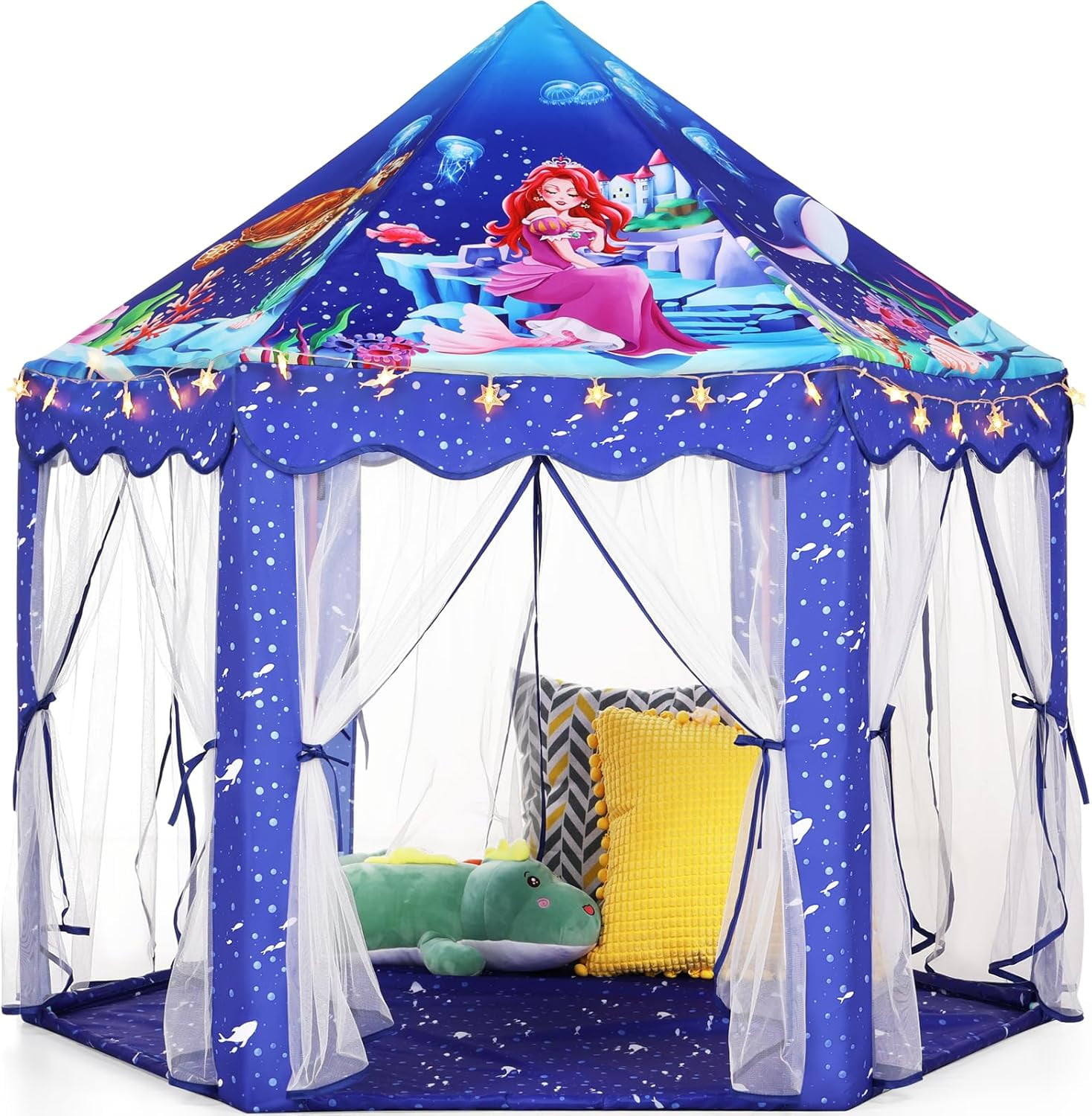 Monobeach Mermaid Princess Tent Girls Blue Large Playhouse Kids Castle ...