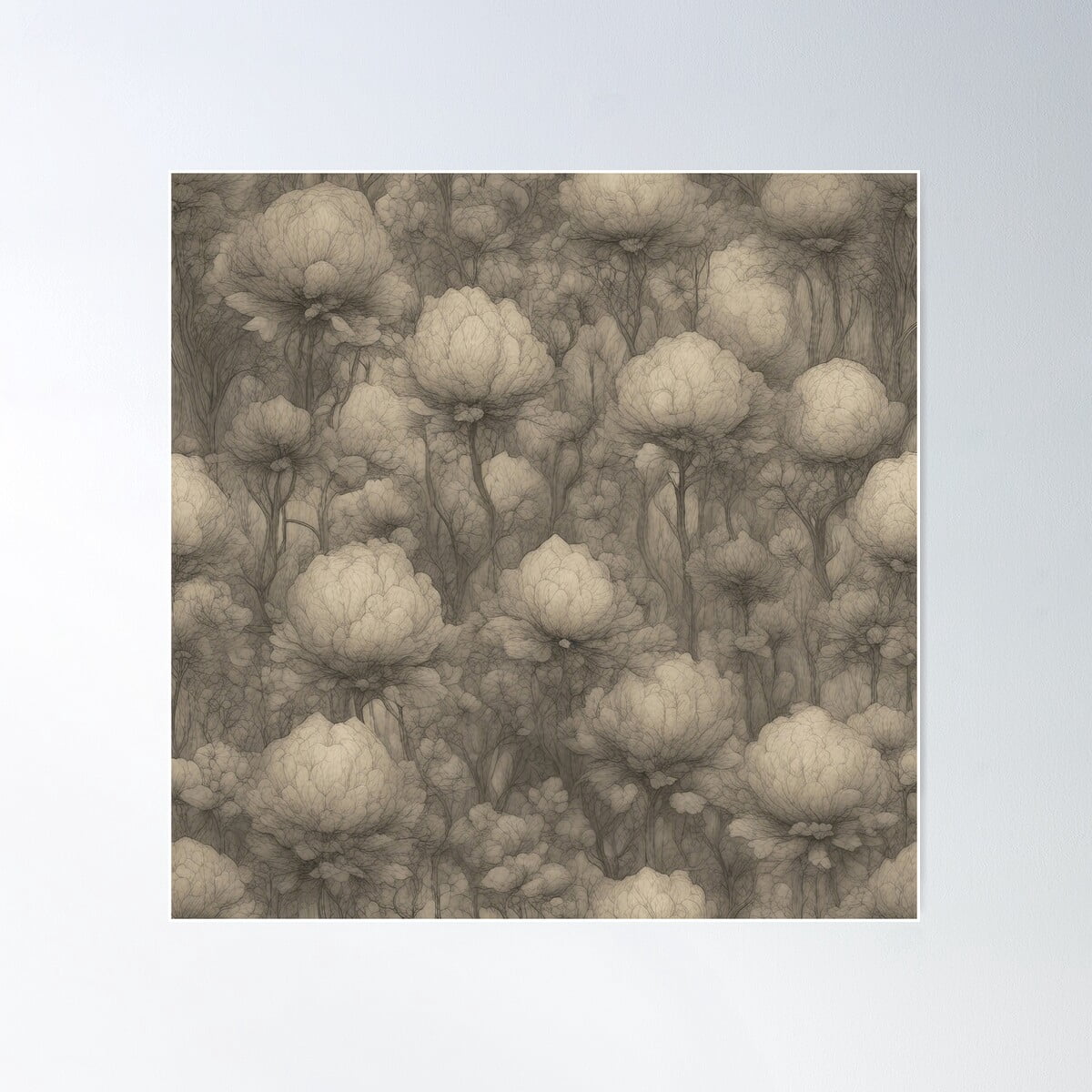 Monochromatic Flower Patern Illustration Poster Wall Art, Modern Wall ...
