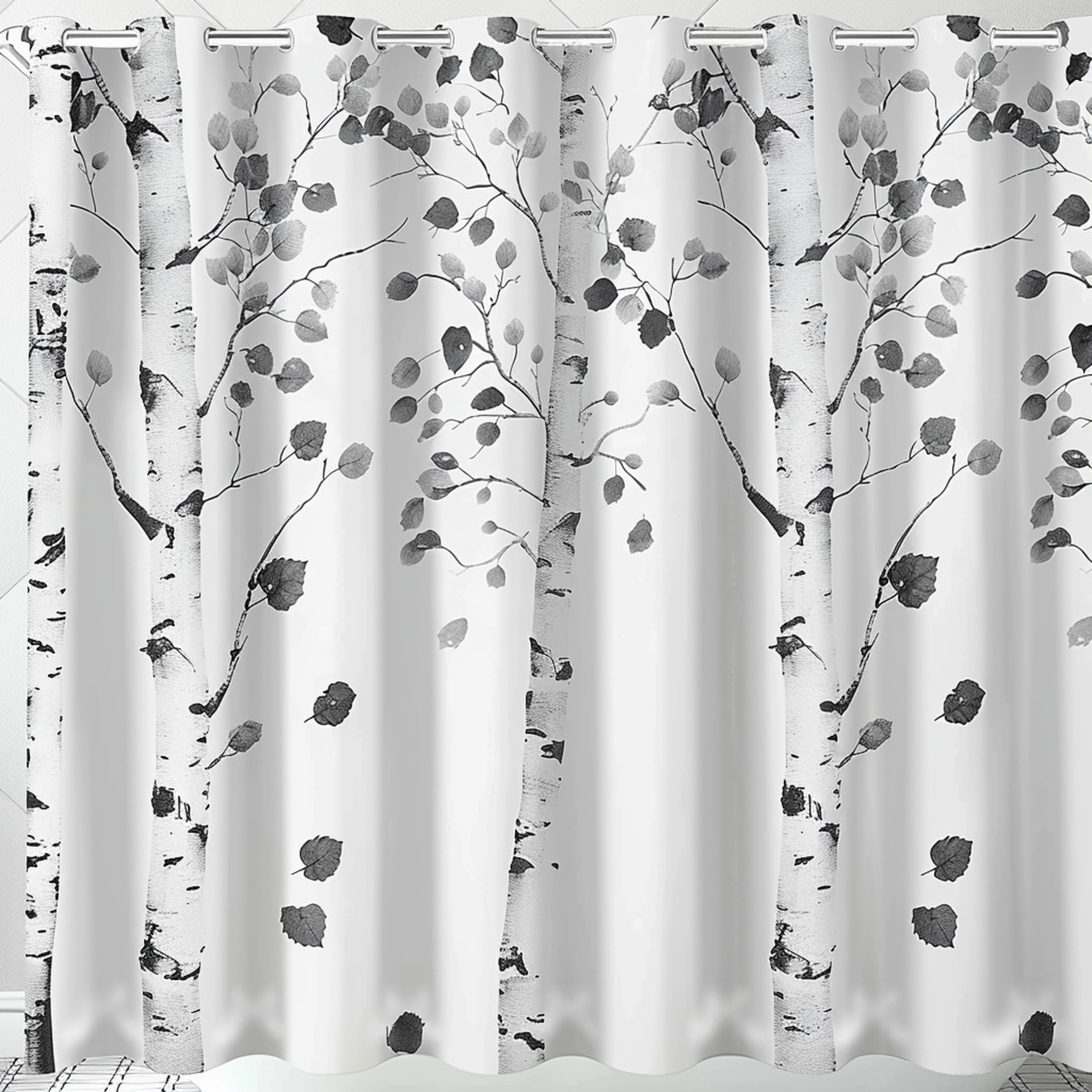 Monochrome Birch Tree Design Shower Curtain in Gray and White Nature ...
