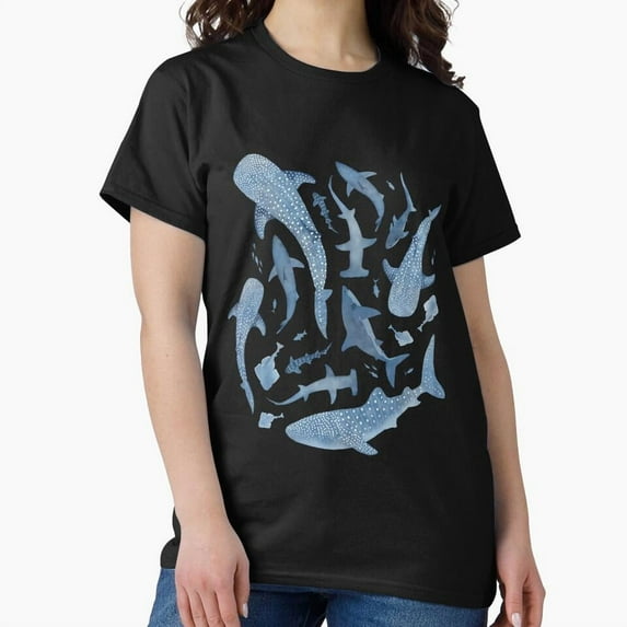 Monochrome Blue Watercolour Shark Ocean Funny - Top Pick H2646 T-Shirt ...
