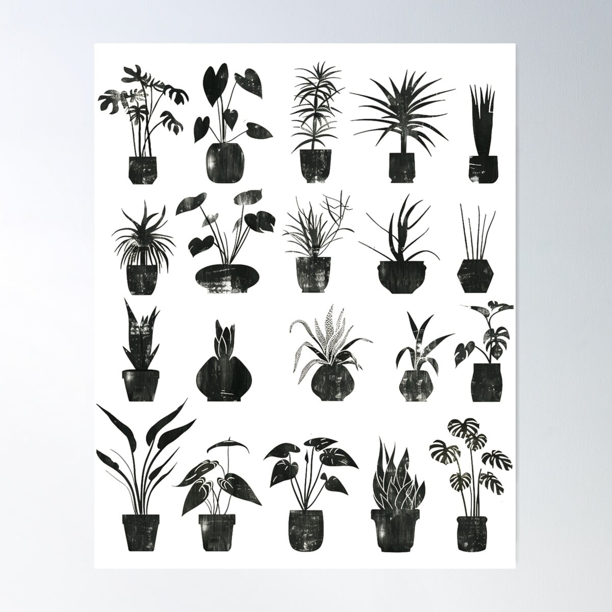 Monochrome Botanical Houseplants Collection Poster Wall Art, Modern ...