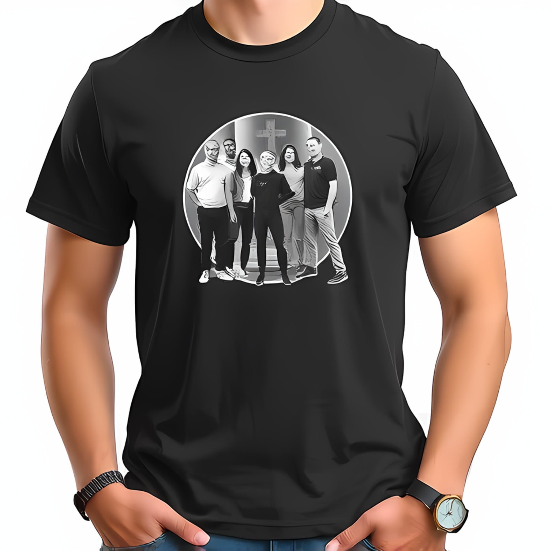 Monochrome Circular Design Cotton Short Sleeve T-Shirt with Band Before ...