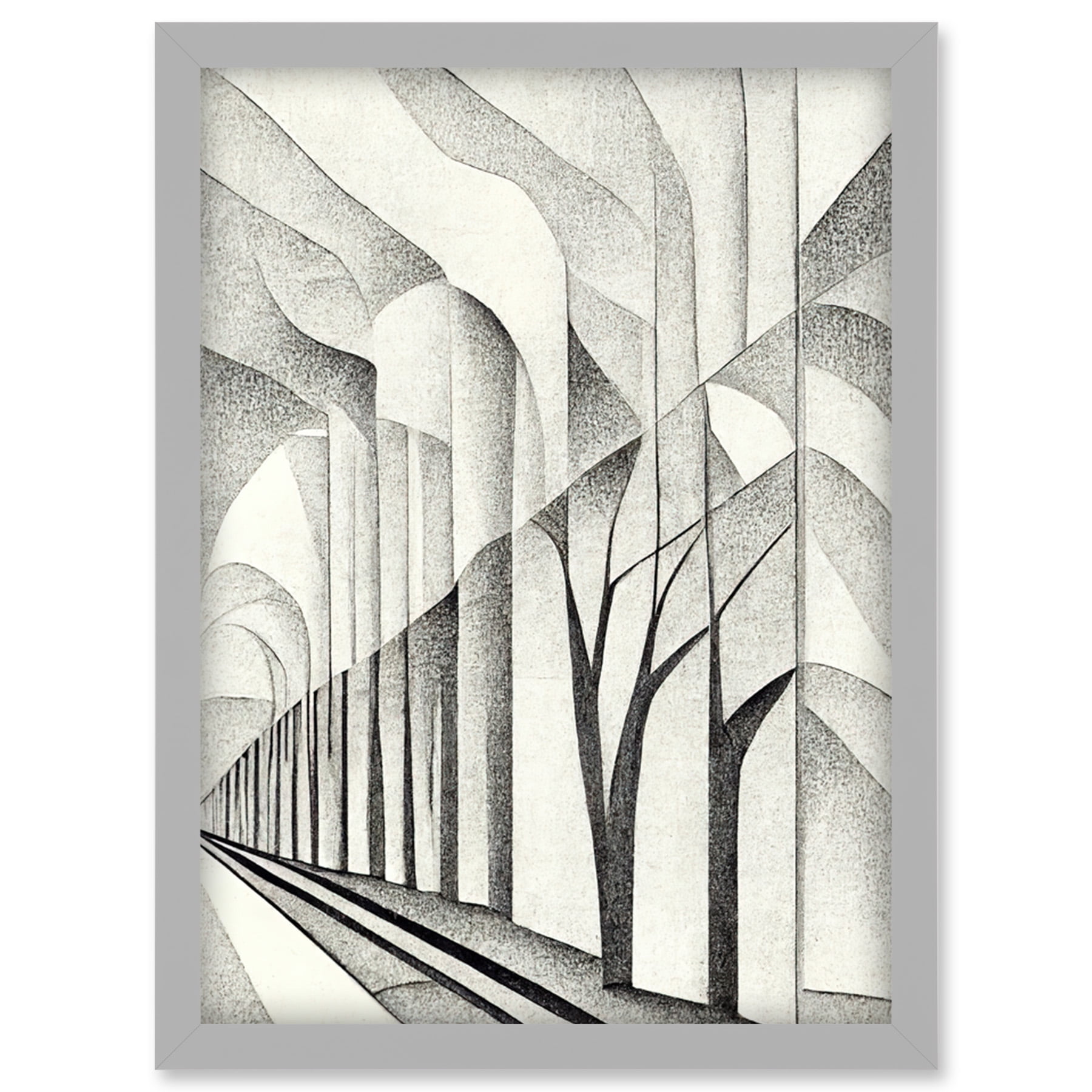 Monochrome Cubism Tree Tunnel Path Perspective Illustration Artwork ...