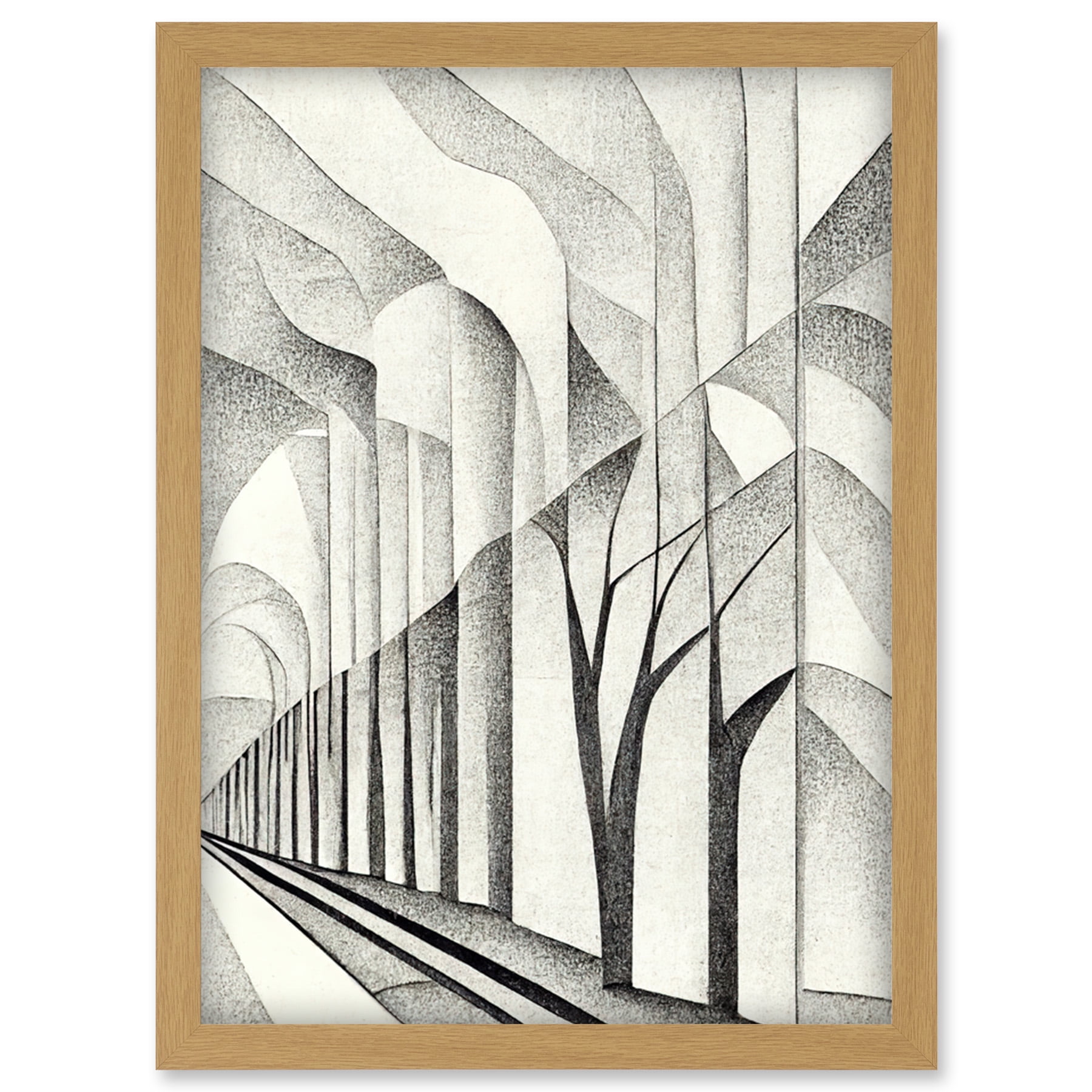 Monochrome Cubism Tree Tunnel Path Perspective Illustration Artwork ...