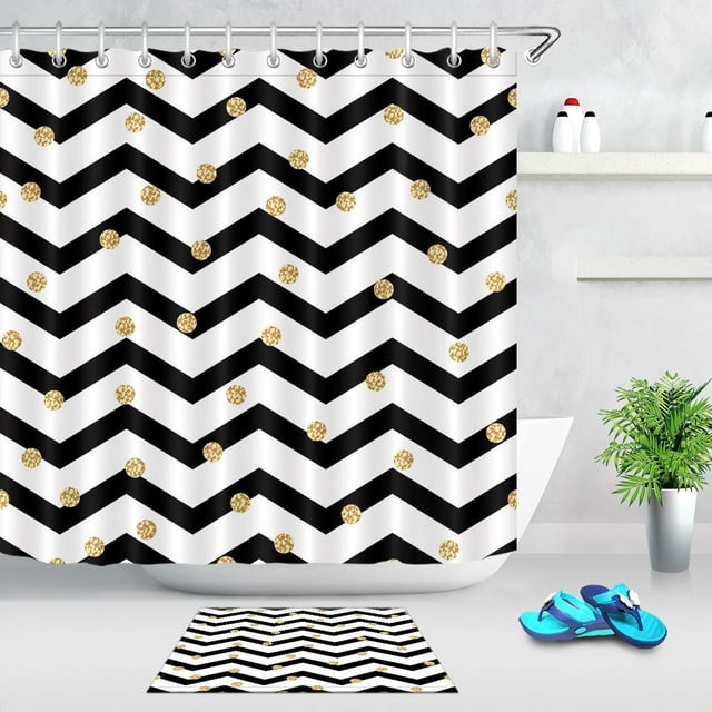 Monochrome Elegance Meets Dazzling Sparkles Waterproof Shower Curtain