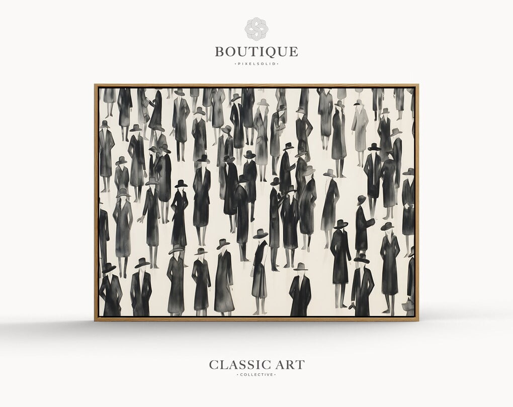 Monochrome Gathering, Figure Art Painting, Minimalist Wall Art ...