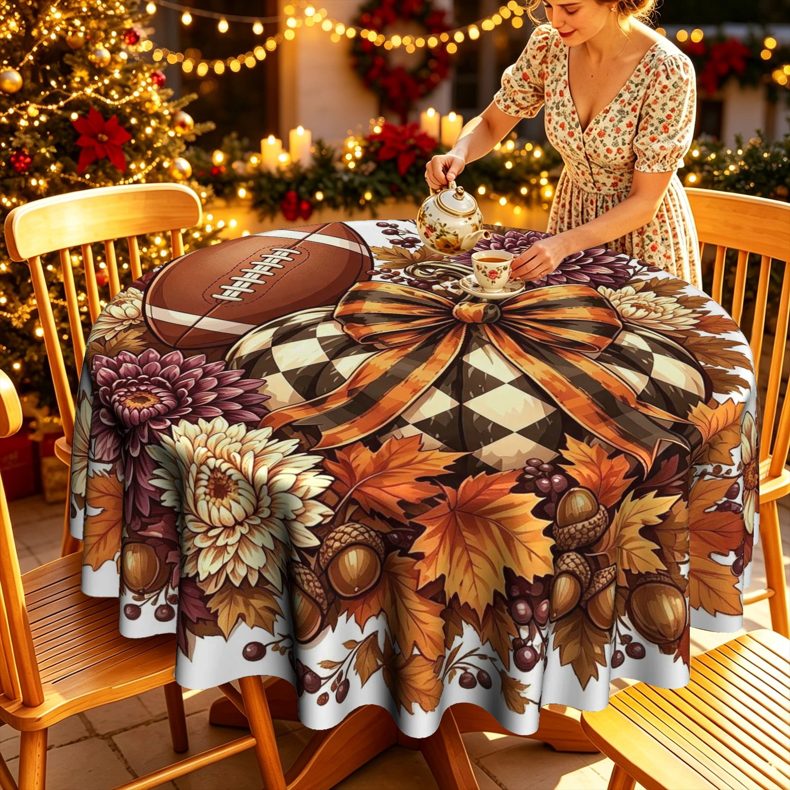 Monochrome Plaid Fall Sunflower Pinecone Pumpkin Pattern Polyester ...