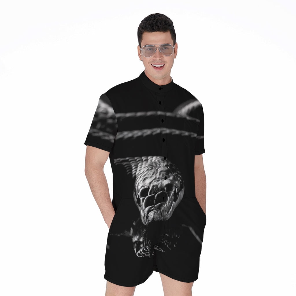 Monochrome Rhinoceros Ratsnake Short Sleeve Men'S Rompers, Snakes ...