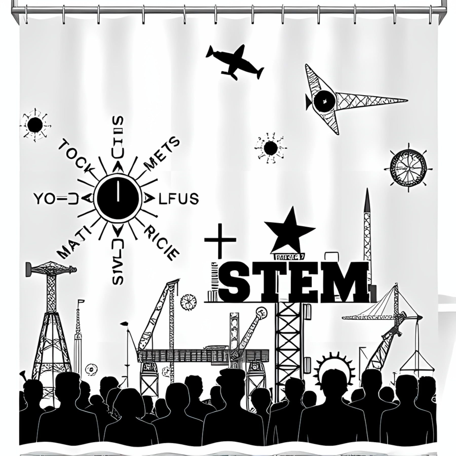 Monochrome STEM Shower Curtain with Rose Industrial Structures ...