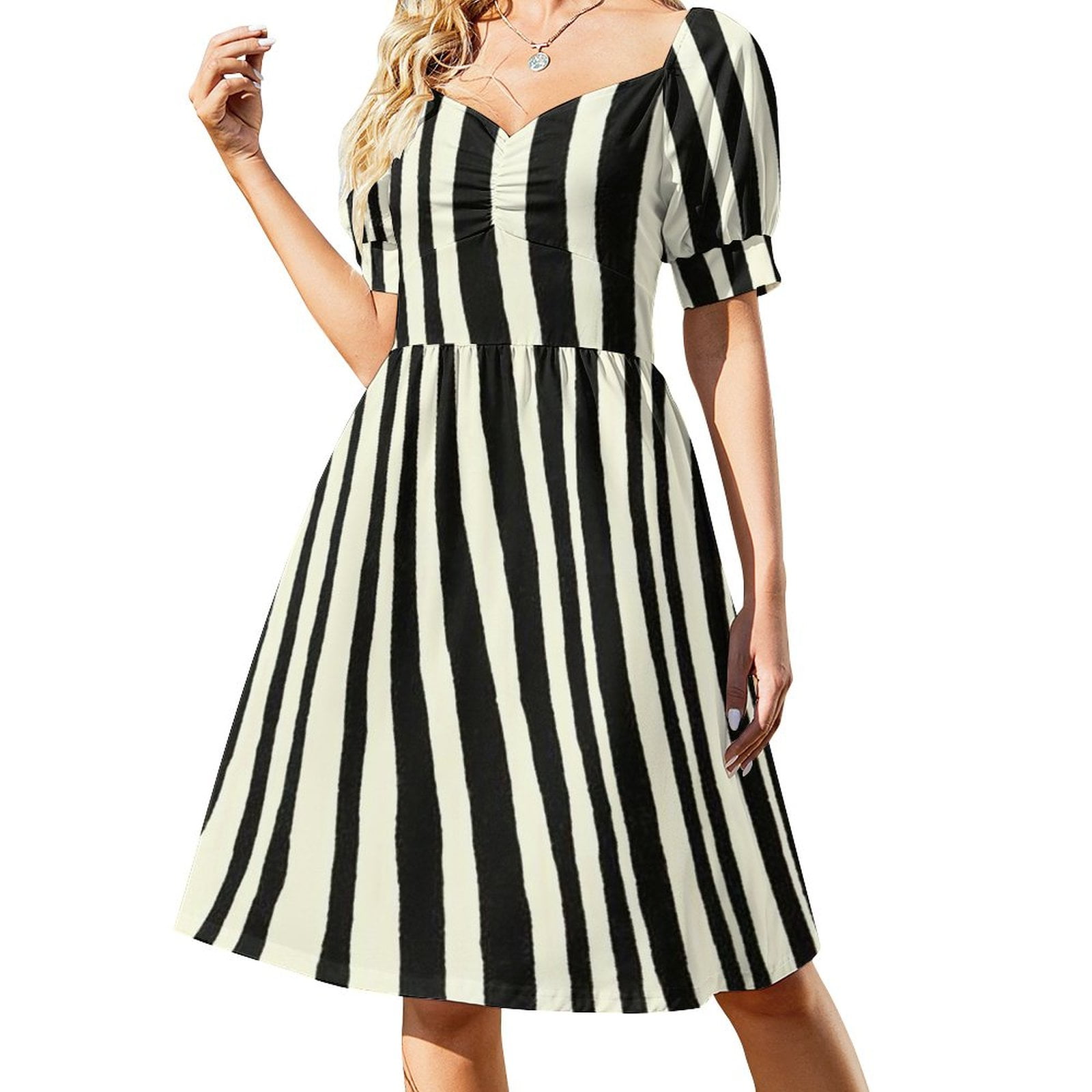 Monochrome Scandinavian Zebra Stripes Pattern in Black & Beige Dress ...