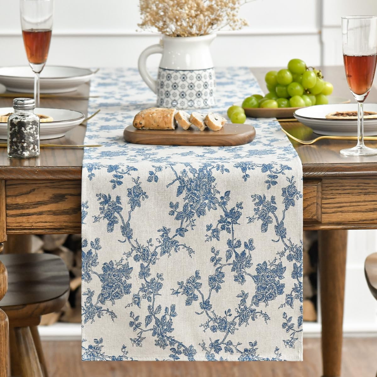 Monochrome Sketch Branch Toile Textures Chinoiserie Table Runner ...