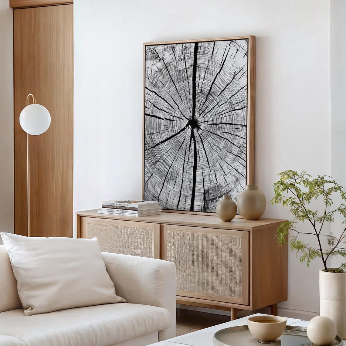 Monochrome Tree Ring Wall Art - Black And White Wood Cross Section ...