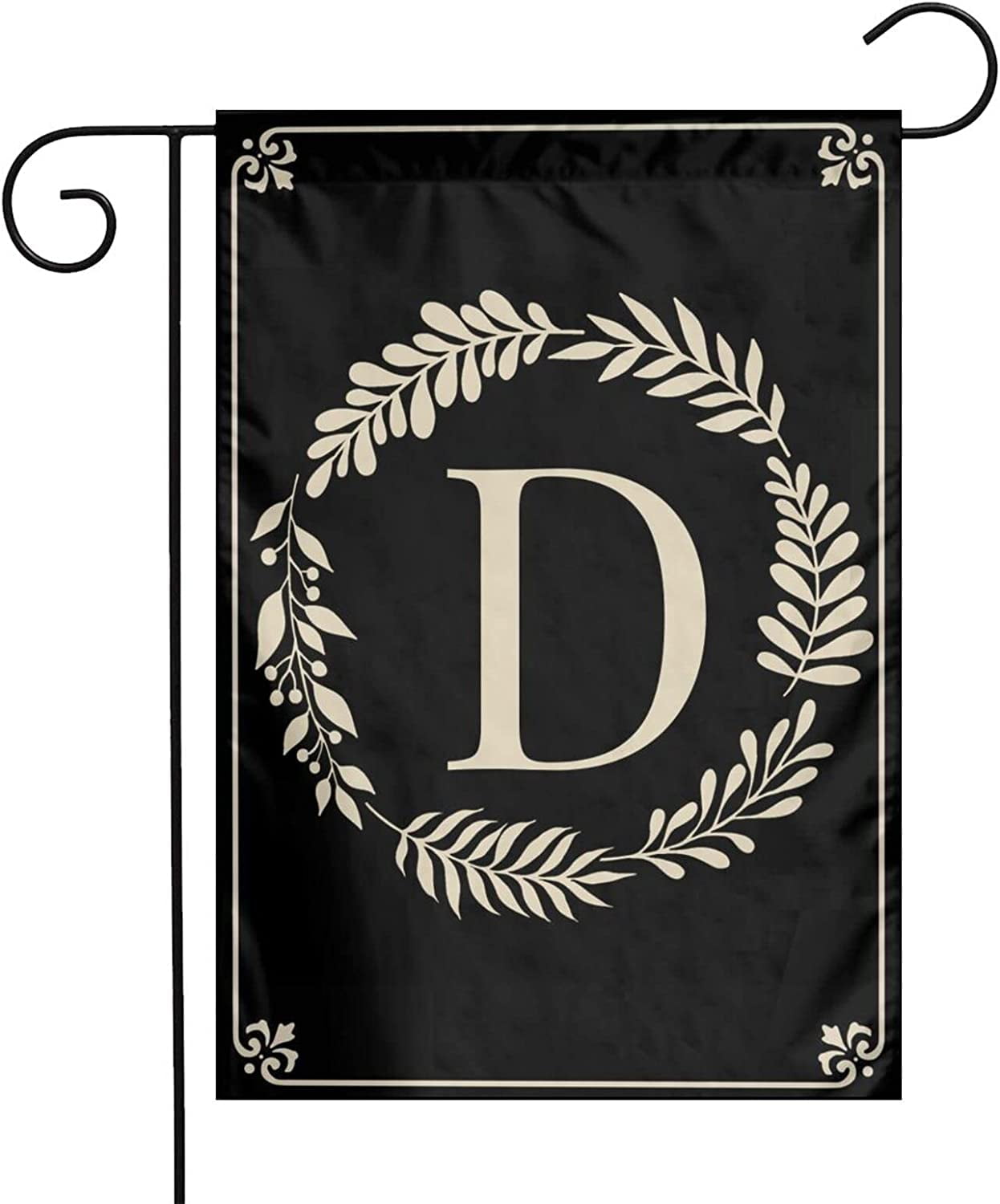 Monogram D Garden Flag Double Sided Outdoor Wreath Letter Black Garden ...