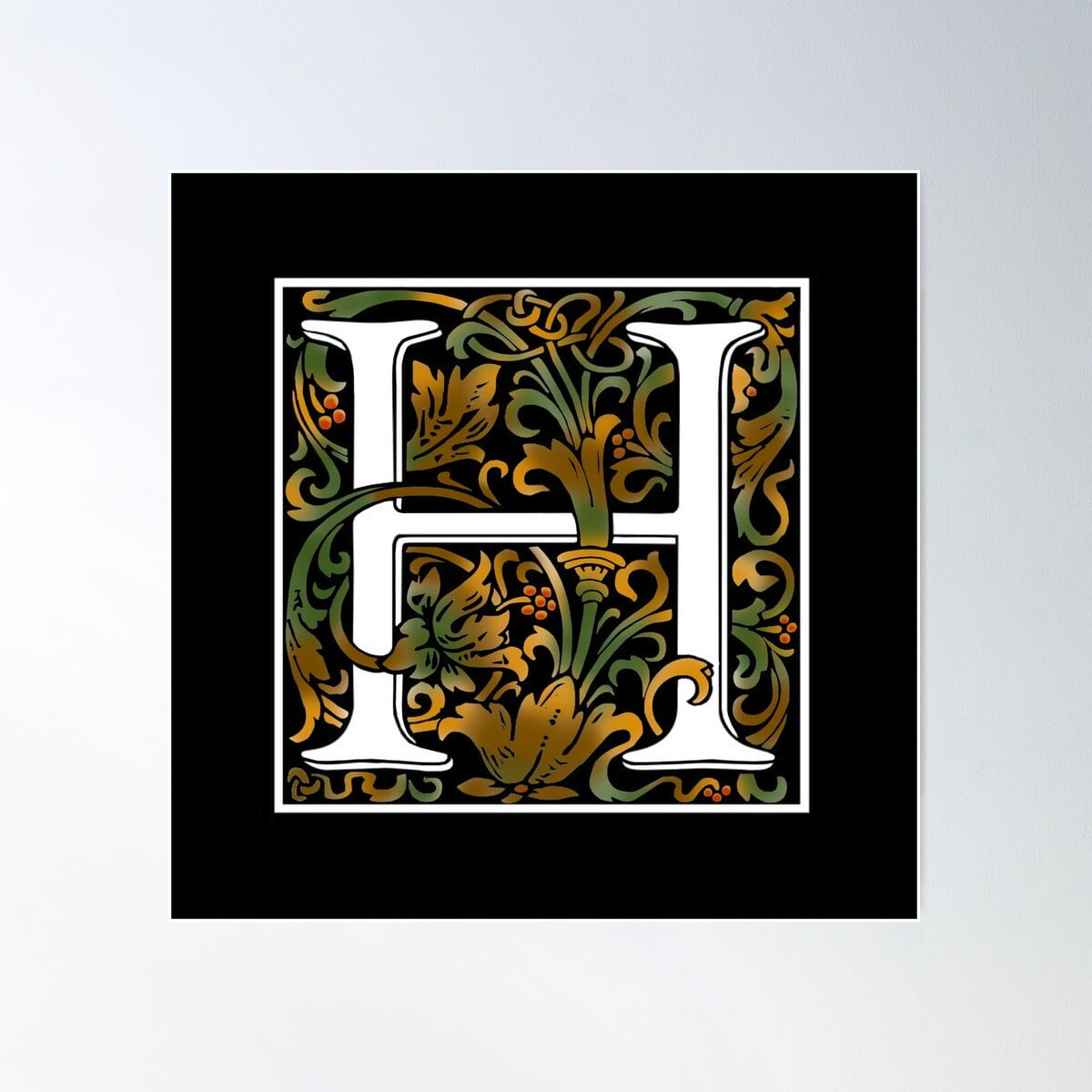 Monogram H With Fancy Vines Poster Wall Art, Modern Wall Decor For ...