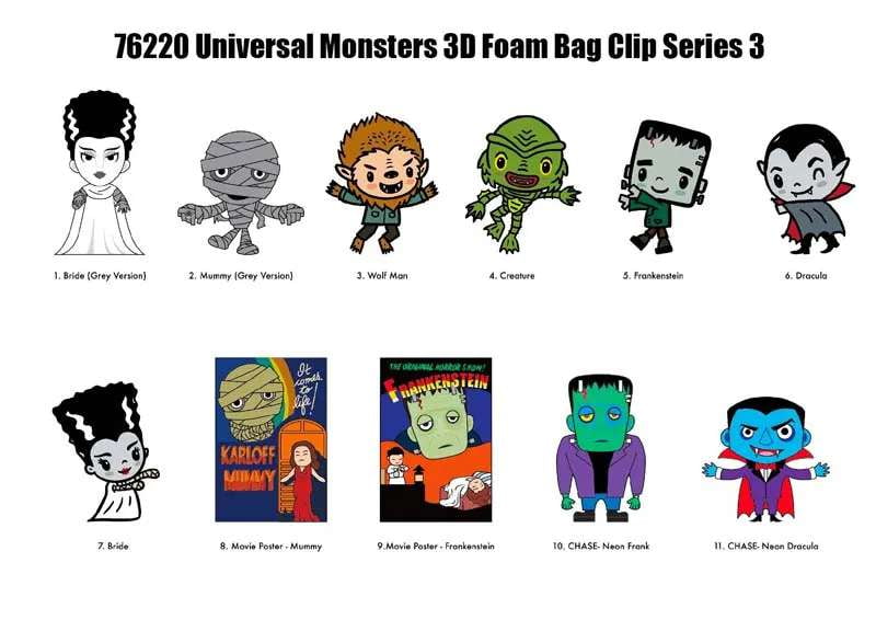 Monogram Horror - Universal Monsters Series 3 3D Foam Bag Clip 1 Random ...