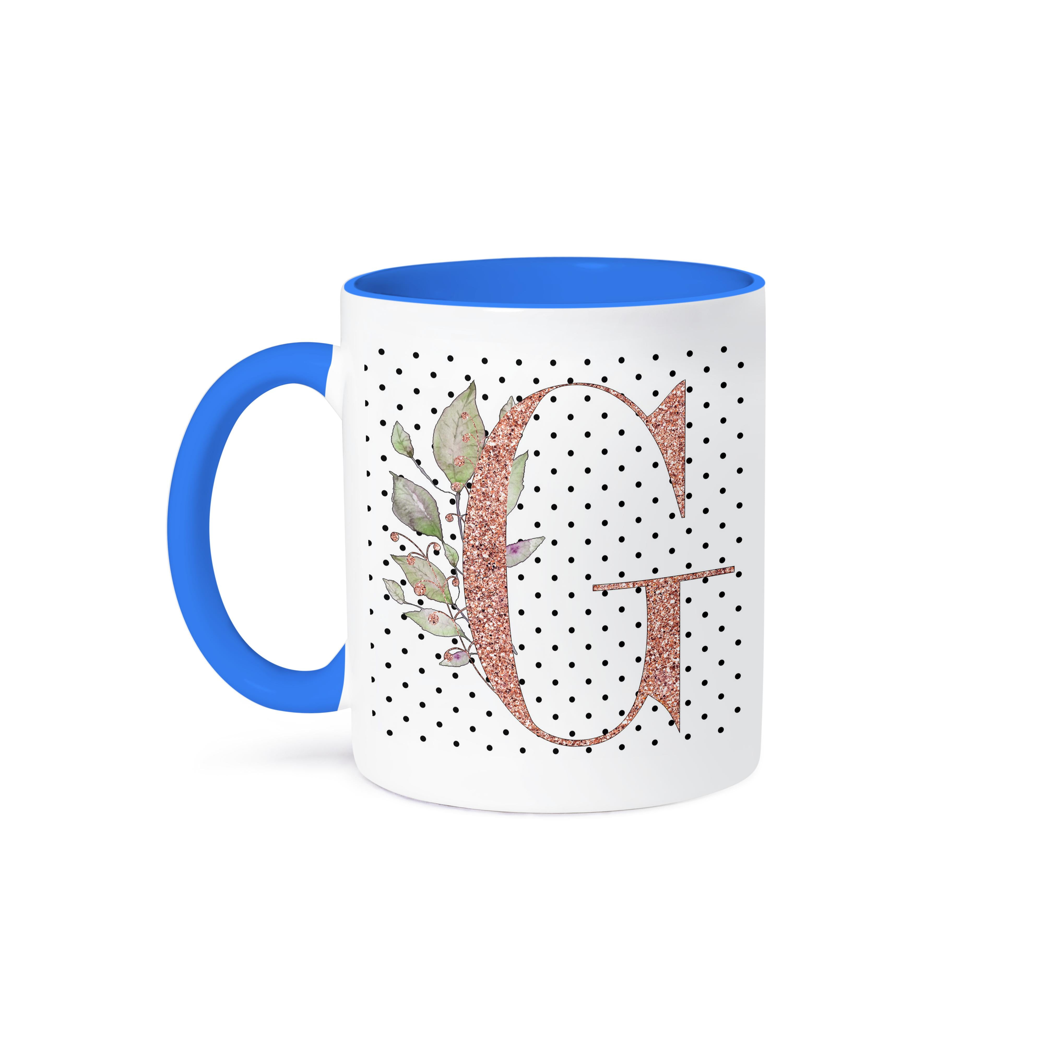 3dRose, Monogram Initial G Pink Rose Floral On Black and White Polka ...