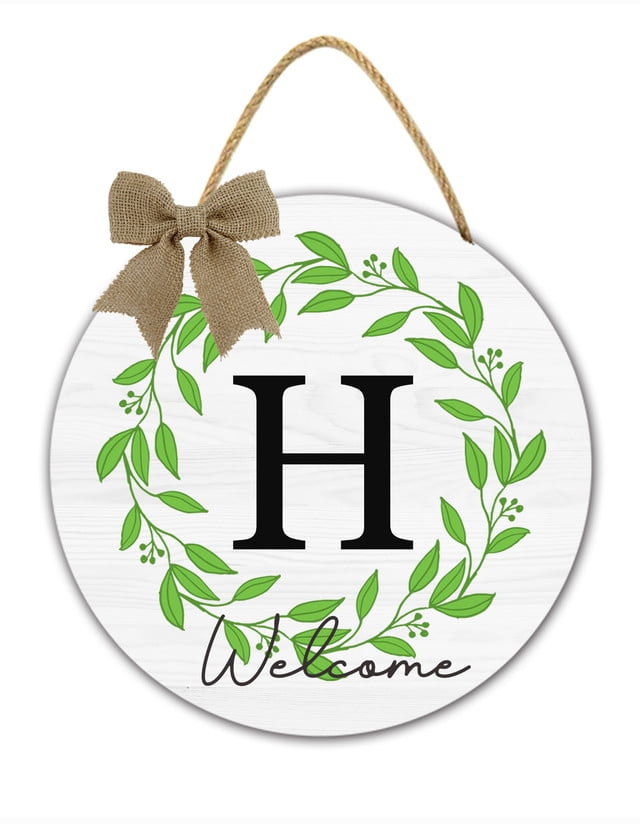 Monogram Initial H Wooden Welcome Sign Initial Family Last Name Sign ...