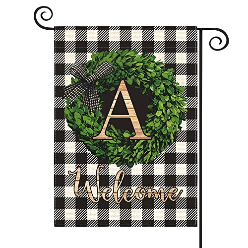 Monogram Letter A Garden Flag Double Sided Outside, Buffalo Plaid ...