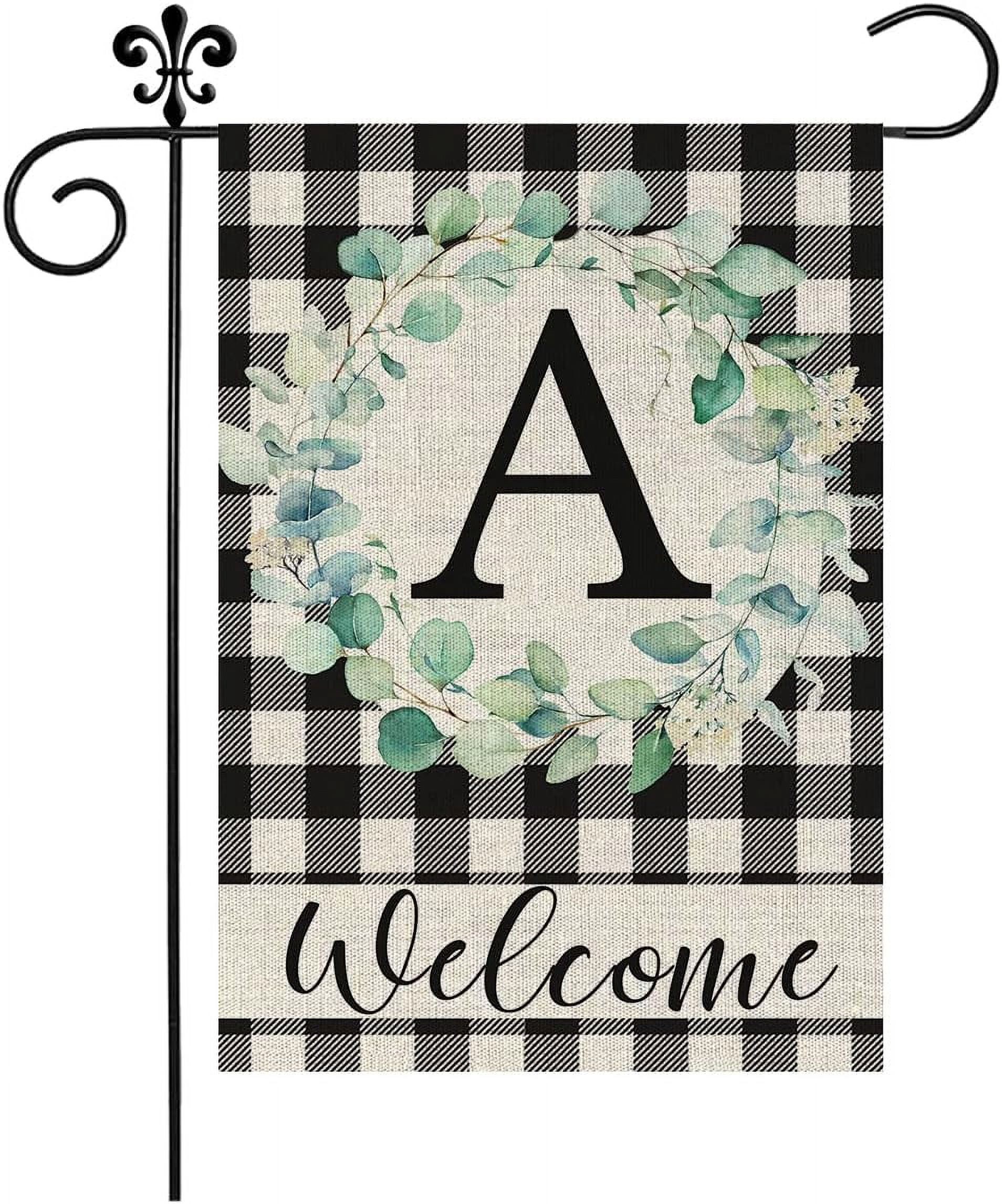 Monogram Letter A Garden Flag Floral Eucalyptus Eucalyptus Double Sided ...