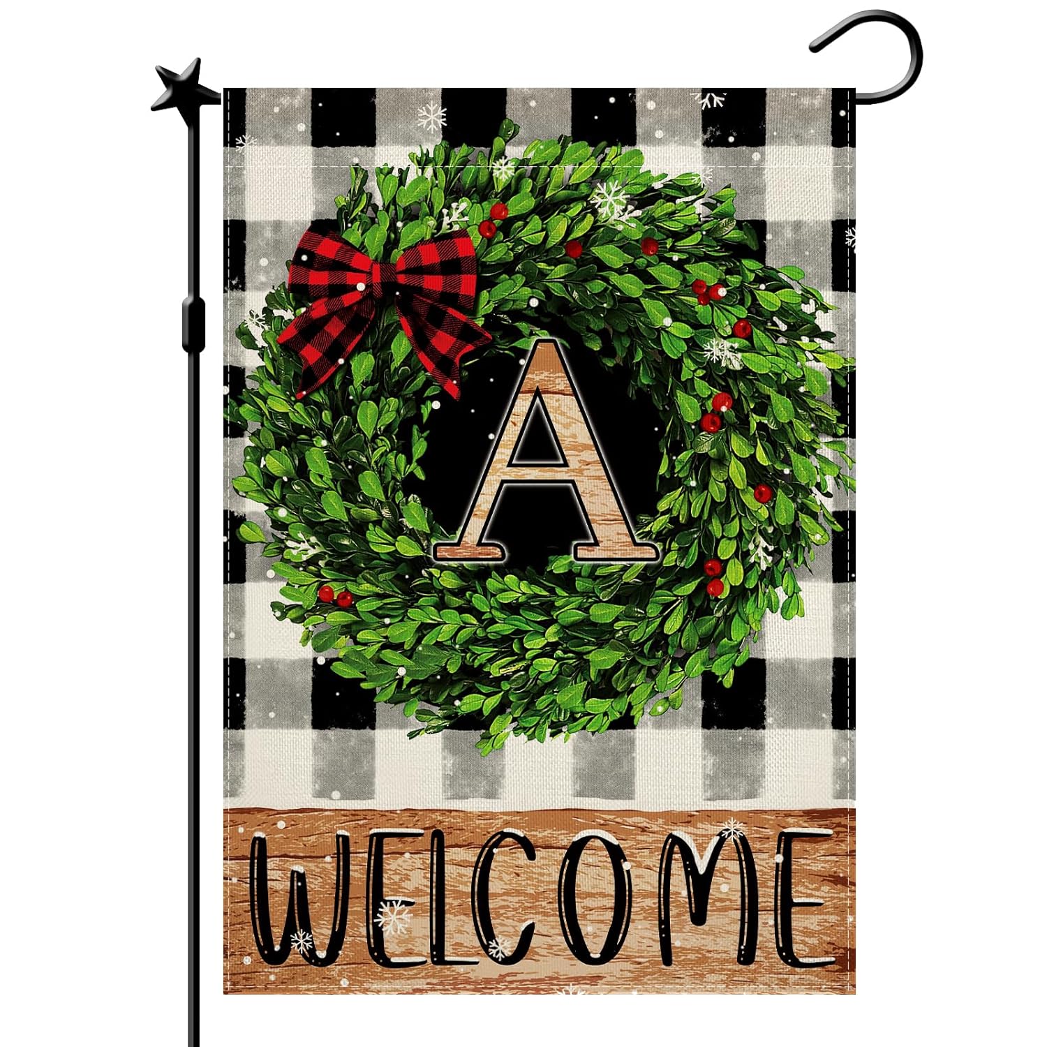 Monogram Letter A Garden Flag, Winter Garden Flag Family Last Name ...