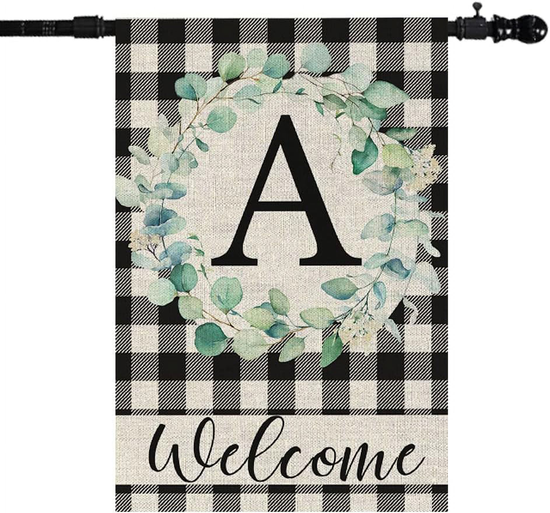 Monogram Letter A House Flag Floral Eucalyptus Double Sided for Outside ...