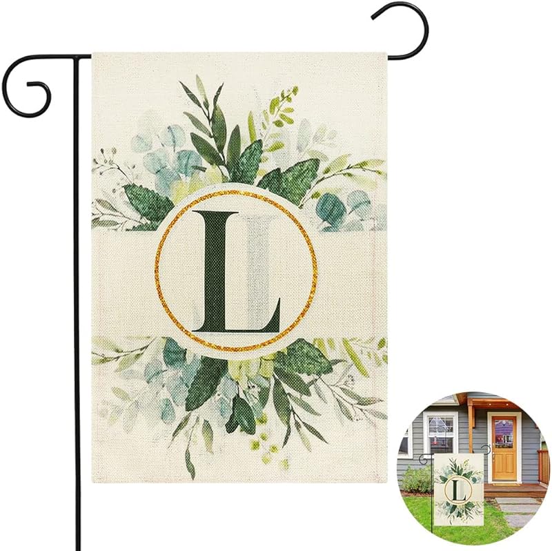 Monogram Letter A-Z Garden Flag, 12x18'' Linen Double Sided Garden ...
