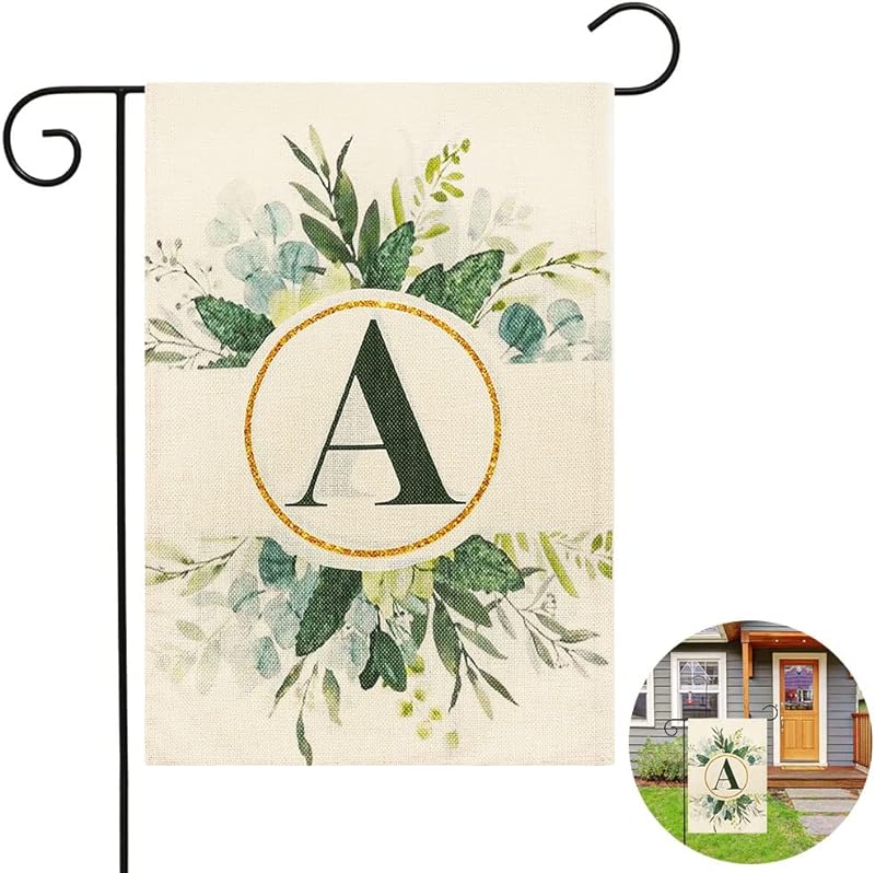 Monogram Letter A-Z Garden Flag, 12x18'' Linen Double Sided Garden ...