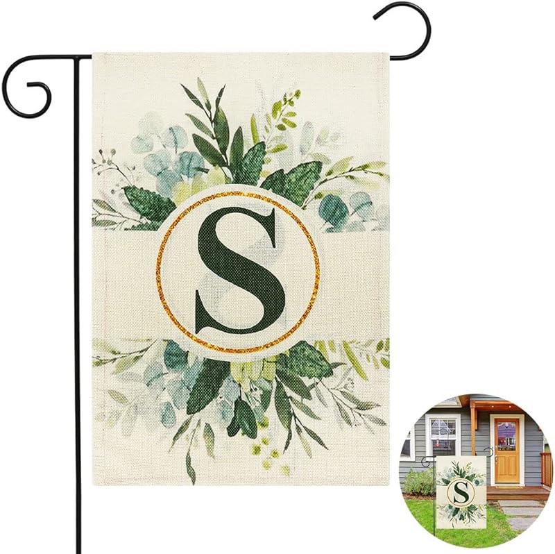 Monogram Letter A-Z Garden Flag, 12x18'' Linen Double Sided Garden ...