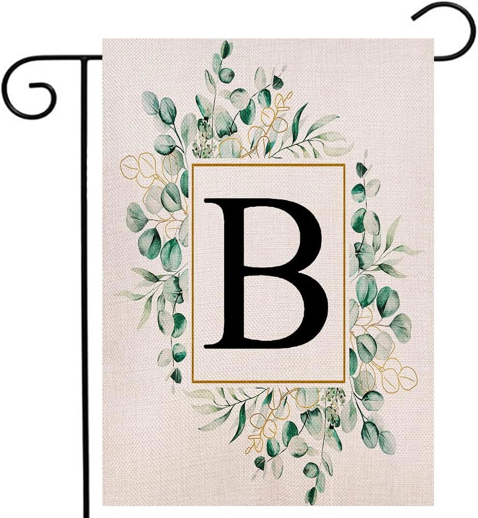 Monogram Letter B Eucalytus Floral Garden Flag Double Sided Outside ...