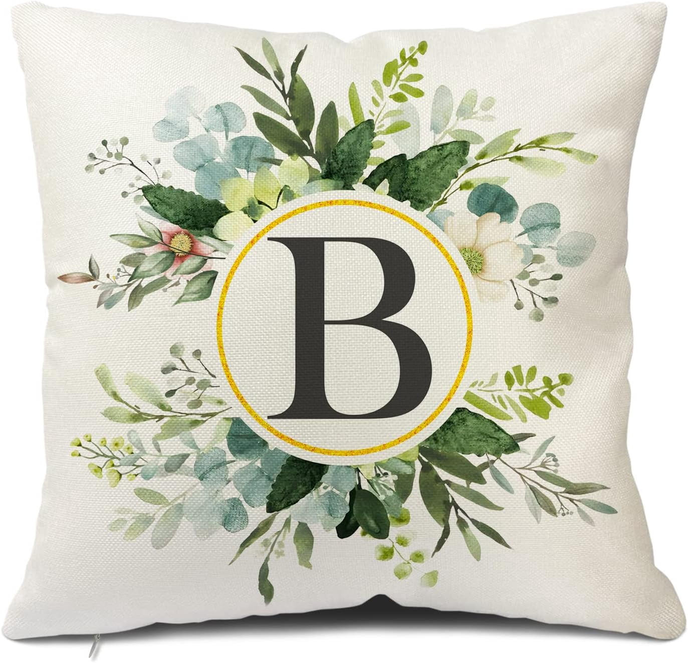 Monogram Letter B Throw Pillow Covers Floral 18x18 Inch, Greenery ...