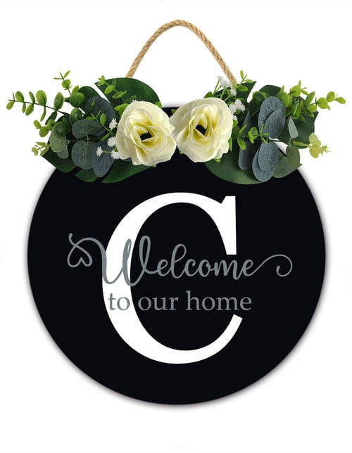 Monogram Letter C Last Name Front Door Welcome Wreath, 26 Letter ...