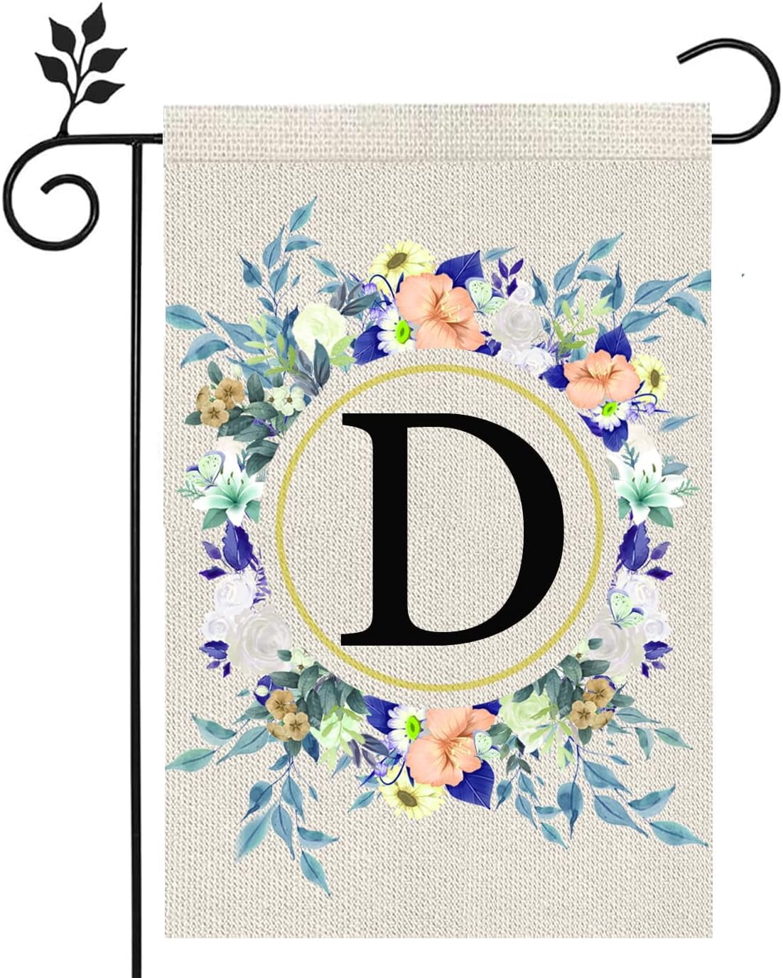 Monogram Letter D Initial Garden Flag Floral Small Vertical Double ...