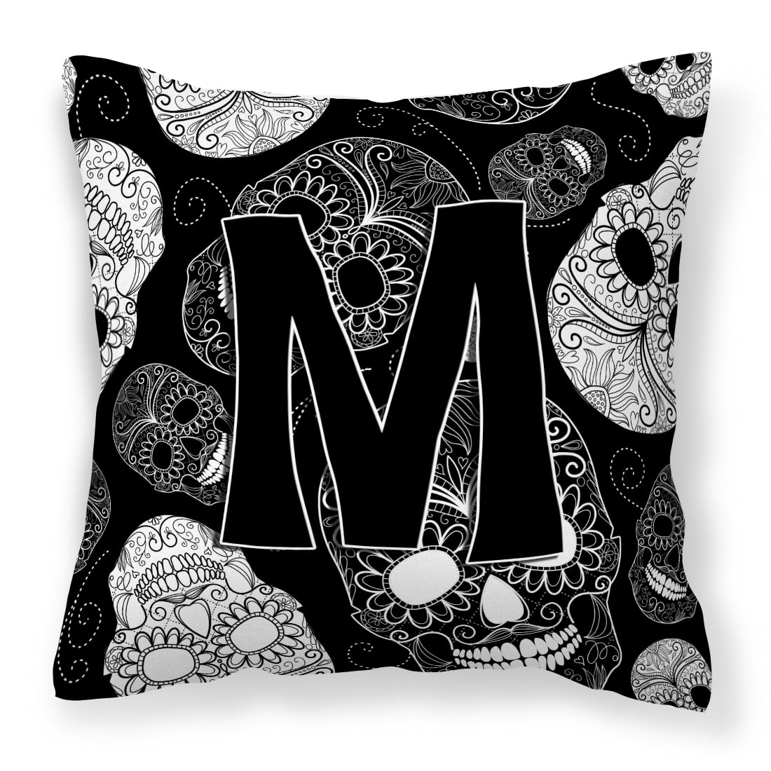 Monogram Letter Day of the Dead Skulls Black Fabric Decorative Pillow - Walmart.com