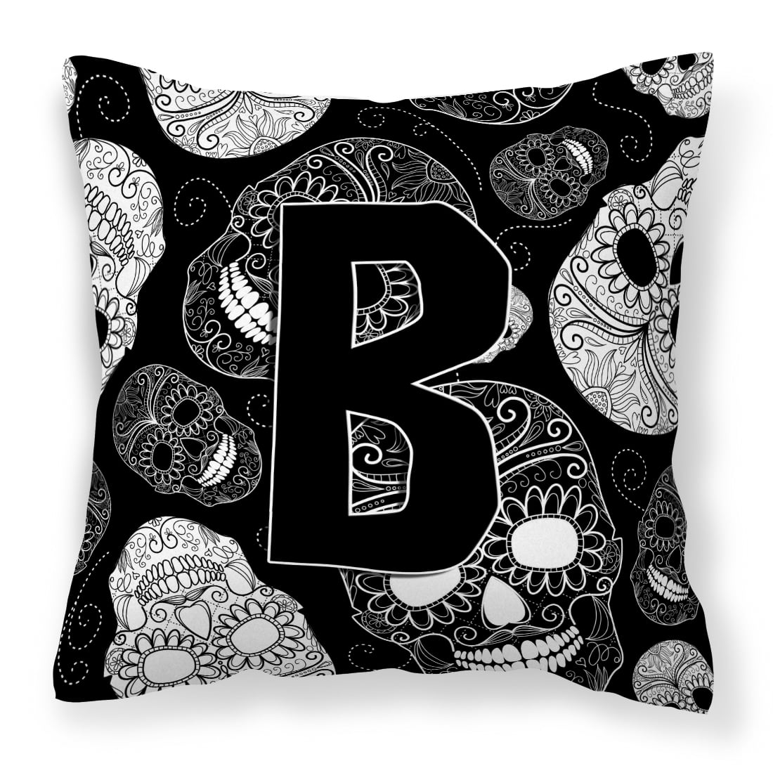 Monogram Letter Day of the Dead Skulls Black Fabric Decorative Pillow ...