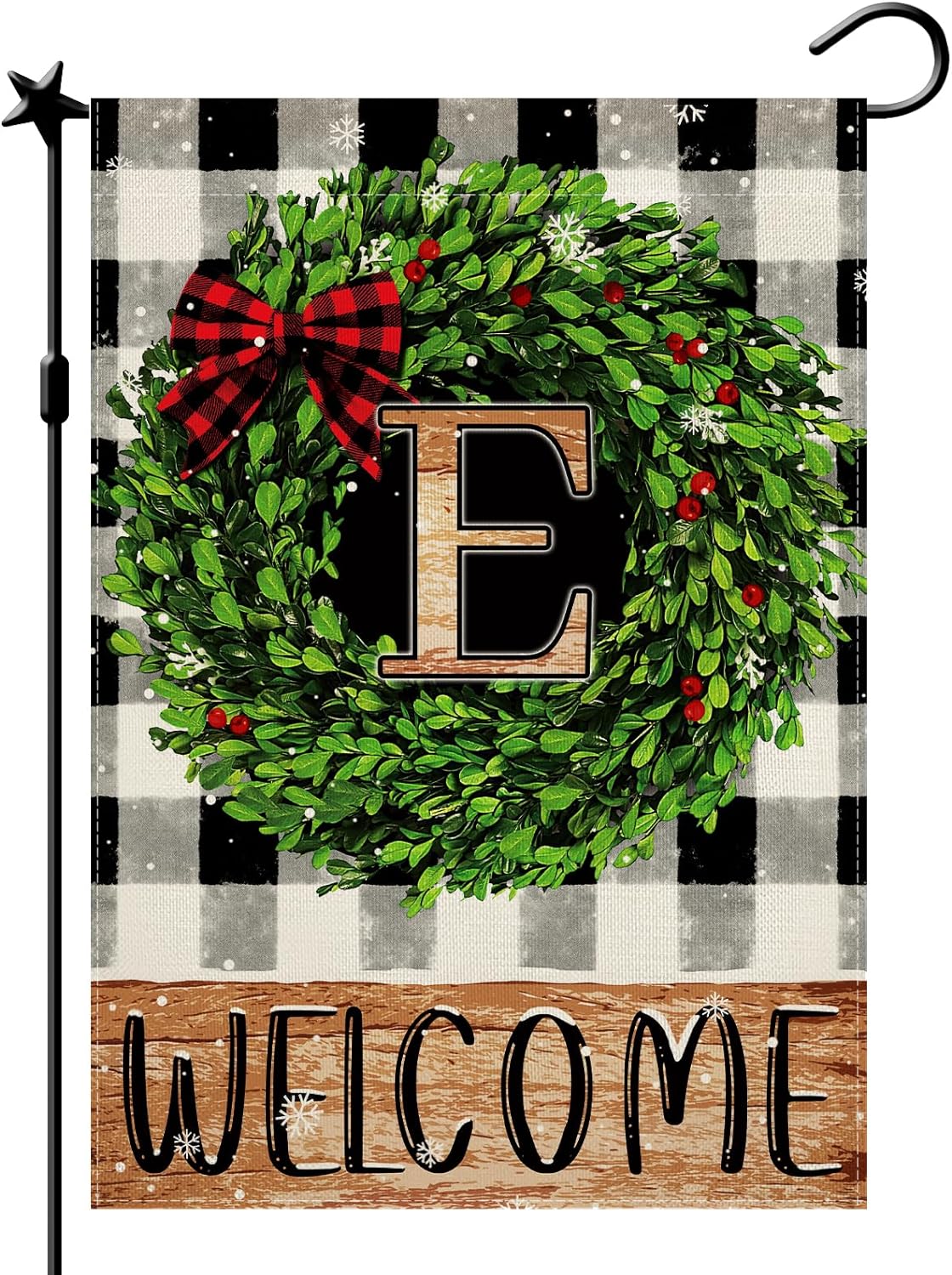 Monogram Letter E Garden Flag, Winter Garden Flag Family Last Name ...