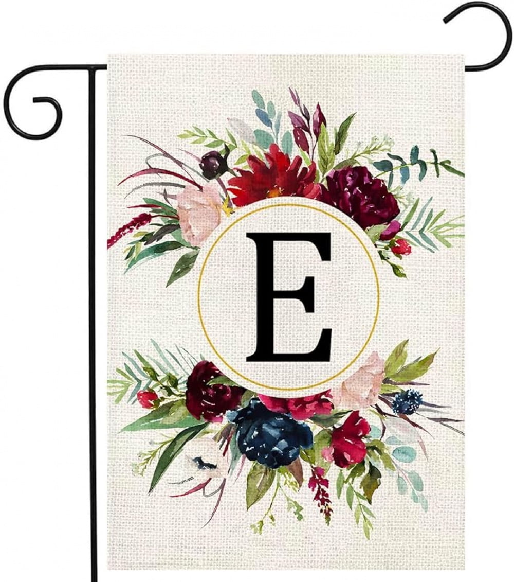 Monogram Letter E Garden Flags, Summer Garden Flag 12x18 Double Sided ...